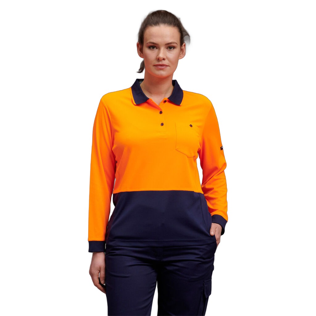 King Gee Women's Workcool Hyperfreeze Hi-Vis Long Sleeve Polo Shirt ...