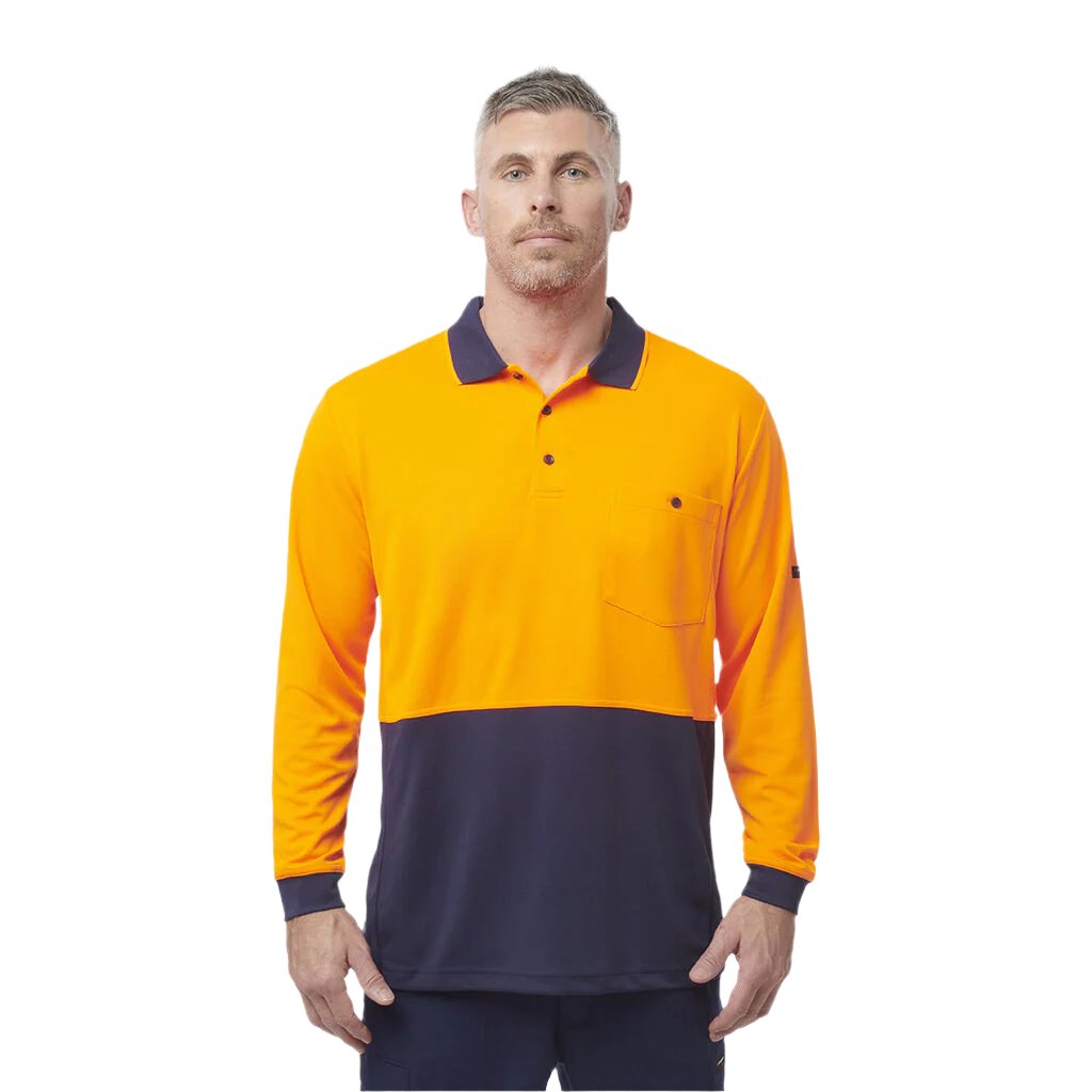 King Gee Workcool Hyperfreeze Hi-Vis Two Tone Long Sleeve Polo Shirt ...
