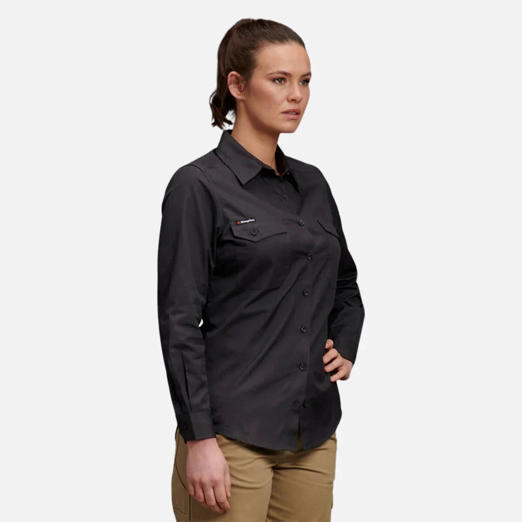 King Gee Women's Workcool 2 Long Sleeve Ripstop Work Shirt (K69880 ...